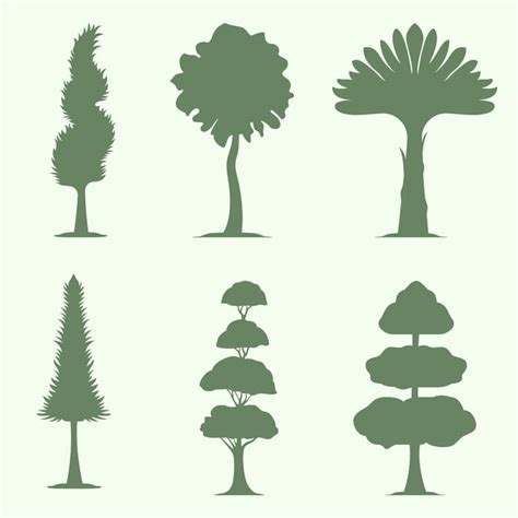 Premium Vector Six Green Tree With Silhouette