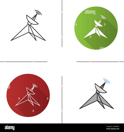 Satellite Dish Icon Parabolic Antenna Flat Design Linear And Color