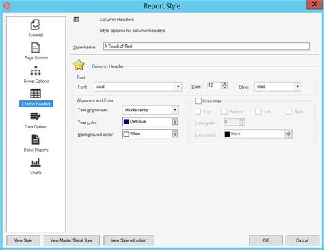 Define Column Headers For Report Styles