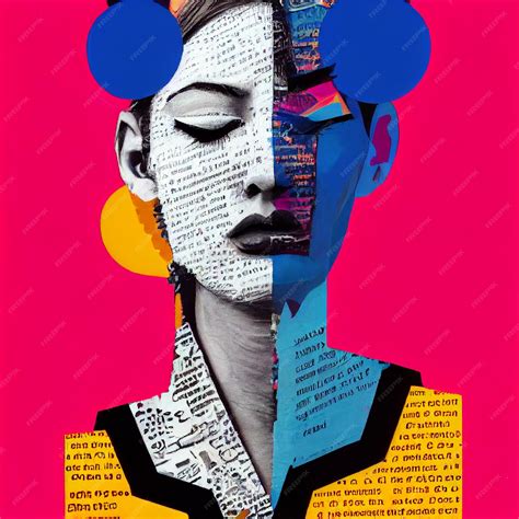 신문과 잡지 3d 렌더링으로 만든 여성 콜라주 초상화 프리미엄 사진