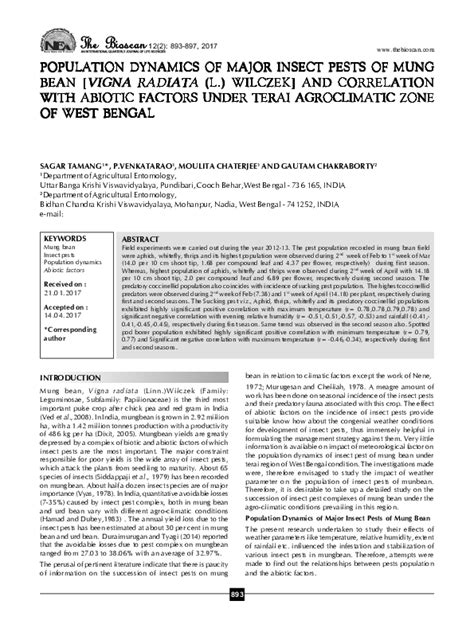 Pdf Population Dynamics Of Major Insect Pests Of Mung Bean Vigna Radiata L Wilczek