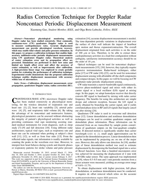 Pdf Radius Correction Technique For Doppler Radar Noncontact Periodic Displacement Measurement