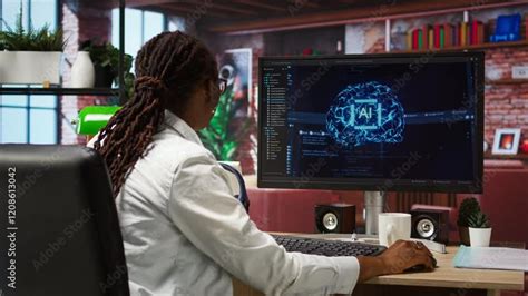 Programmer Using Computer At Home For Artificial Intelligence Computing