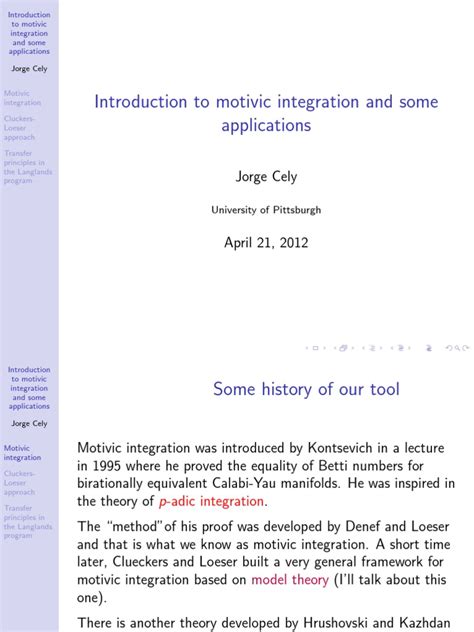 Introduction To Motivic Integration And Some Applications Jorge Cely Pdf Field Mathematics