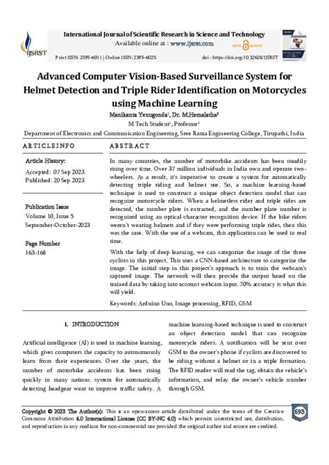 Pdf Advanced Computer Vision Based Surveillance System For Helmet Detection And Triple Rider