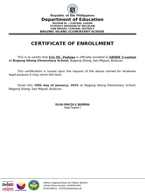 Certificate Of Enrollment Pdf