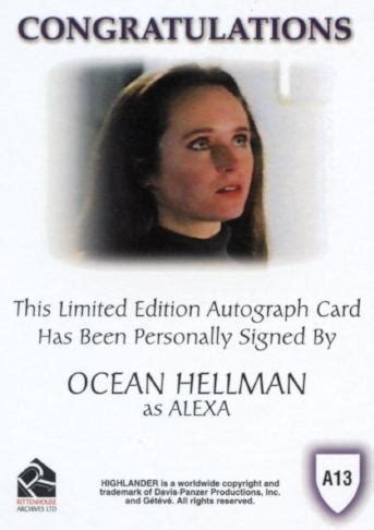 Highlander Complete Ocean Hellman As Alexa Autograph Card A13
