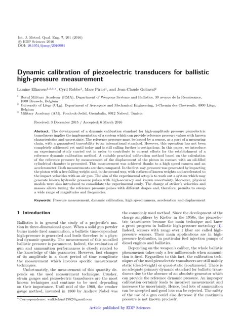 Dynamic Calibration Of Piezoelectric Transducers F Pdf Calibration Waves