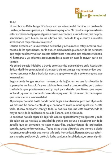 Escribe Una Carta De Apoyo Solidaridad Intergeneracional