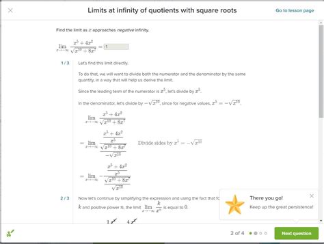 Limits At Infinity Of Quotients With Square Roots Khan Academy Help Center
