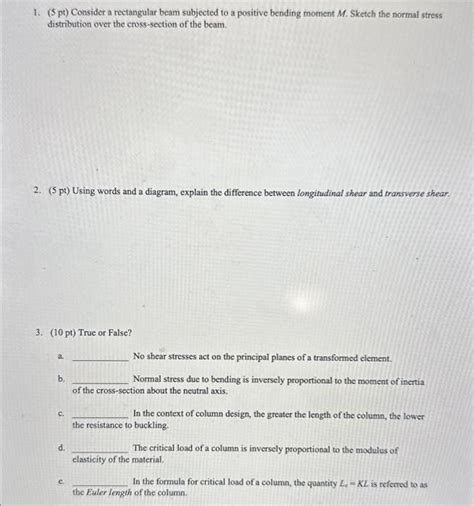 Solved 1 5pt Consider A Rectangular Beam Subjected To A