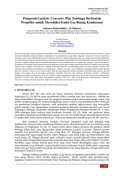 Pdf Pengaruh Catalytic Converter Plat Tembaga Berbentuk Propeller Untuk Mereduksi Emisi Gas