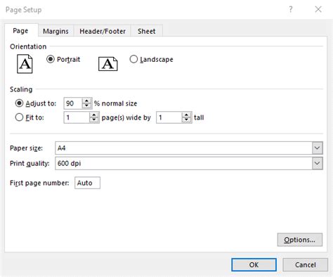 python set page setup options in excel