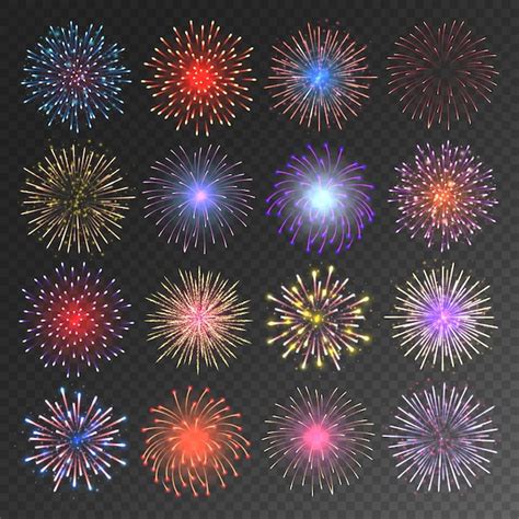 Premium Vector Colorful Festive Fireworks Collection Realistic Firework Sparkling Fire Burst