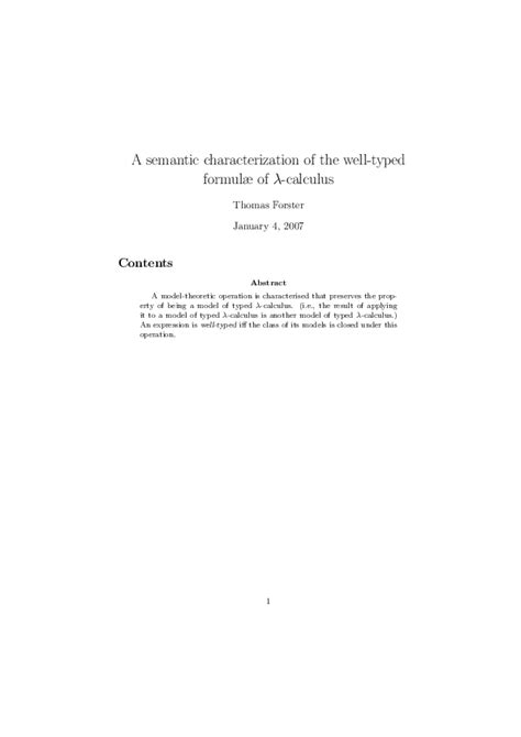 Pdf A Semantic Characterization Of The Well Typed Formulae Of λ Calculus