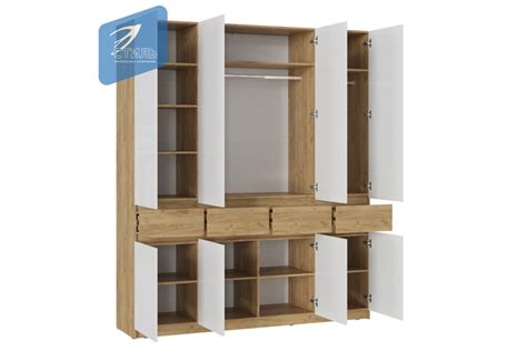 Бостон Шкаф 4 ств ШК 004 МДФ комплект Корпус Дуб крафт золотой Фасад МДФ глянцевая Белый Дуб