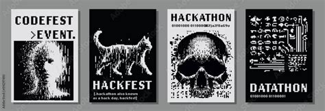 Set Of Retrofuturistic Posters For Hackathon Also Known As A Hack Day Hackfest Datathon Or