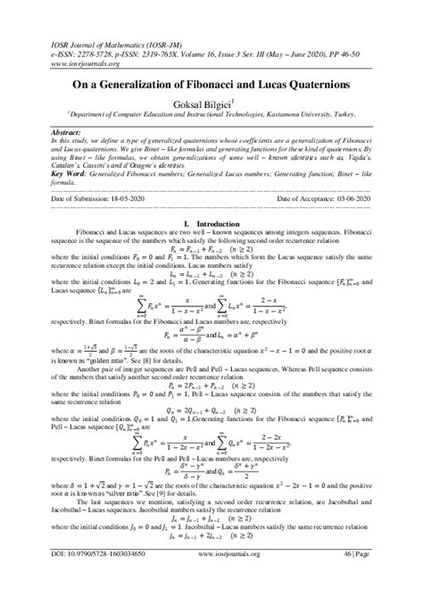 Pdf On A Generalization Of Fibonacci And Lucas Quaternions