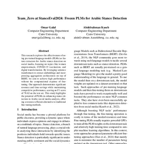 team zero at stanceeval2024 frozen plms for arabic stance detection acl anthology