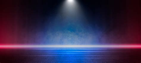 무대 쇼 짙은 파란색과 빨간색의 텅 빈 어두운 장면 레이저 빔 네온 아스팔트 바닥에 반사되는 스포트라이트 추상적인 연기가 떠오르는 스튜디오 룸 거리의 야경 도시 무대에 대한