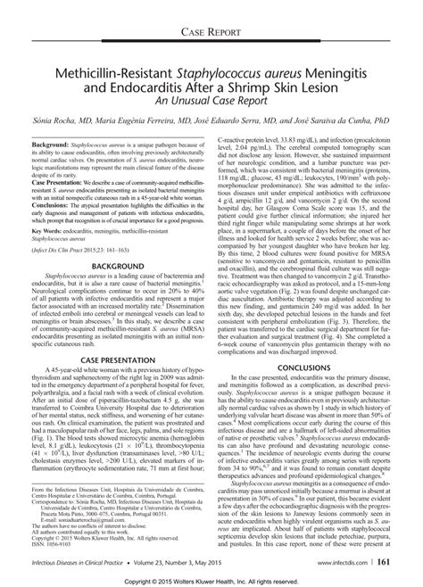 Pdf Methicillin Resistant Staphylococcus Aureus Meningitis And Endocarditis After A Shrimp