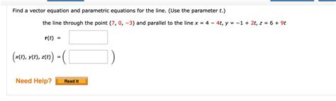 Solved Find A Vector Equation And Parametric Equations For Chegg Com