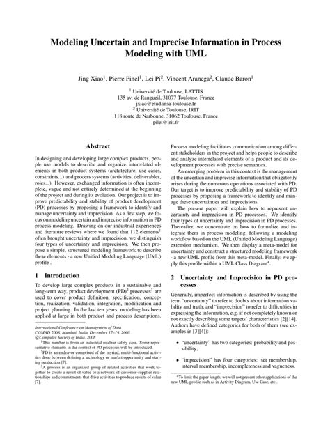 Pdf Modeling Uncertain And Imprecise Information In Process Modeling