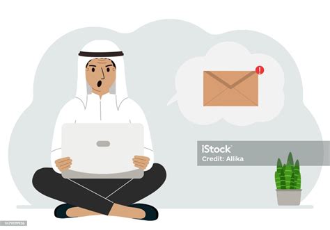 한 남자가 다리를 꼬고 앉아 노트북으로 작업하고 이메일을 엽니다 교육 일 통신의 개념 노트북에 대한 스톡 벡터 아트 및 기타 이미지 Istock