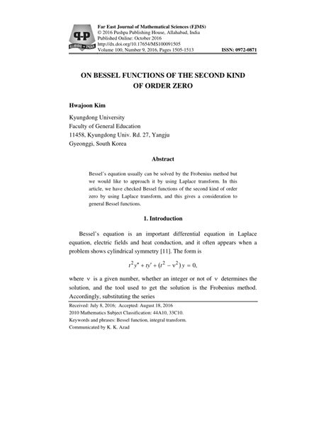 Pdf On Bessel Functions Of The Second Kind Of Order Zero