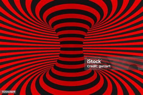 원환체 3d 착시 래스터 그림입니다 최 면 검은색과 빨간색 튜브 이미지입니다 반면 루프 줄무늬 장식 왜곡입니다 3차원 형태에 대한 스톡 사진 및 기타 이미지 Istock