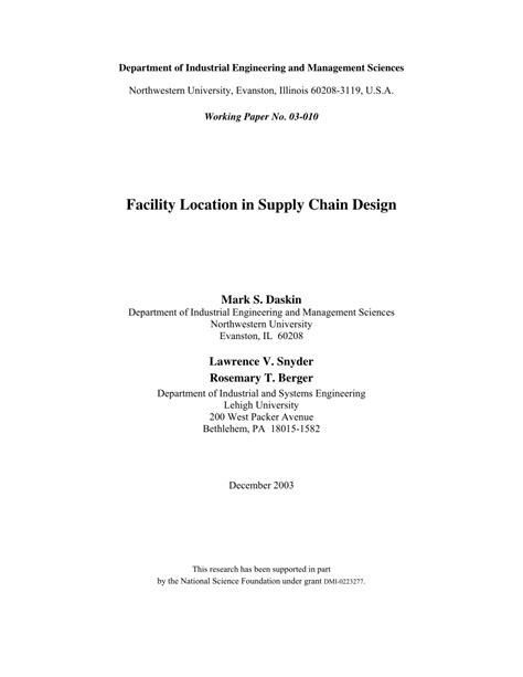 Pdf Facility Location In Supply Chain Design