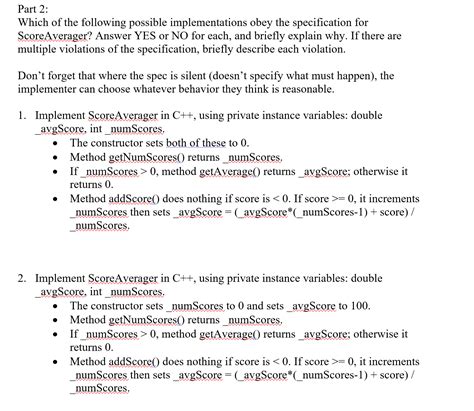 Solved Here Is A Specification For A Scoreaverager Class