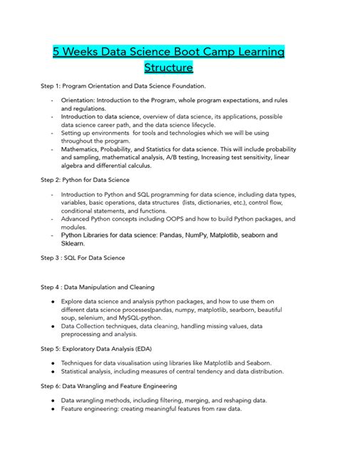 5 Weeks Data Science Boot Camp Learning Structure Pdf Machine Learning Data Science