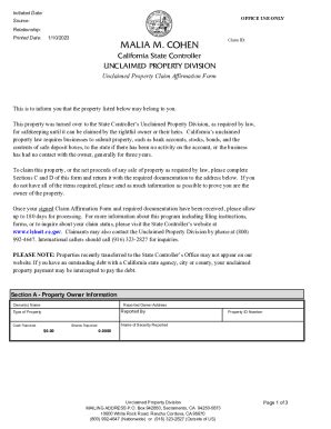 Fillable Online Unclaimed Property Claim Affirmation Form Fax Email Print PdfFiller
