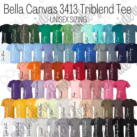 Bella Canvas 3413 Color Card Options Triblend Tee Shirt Color Chart Etsy