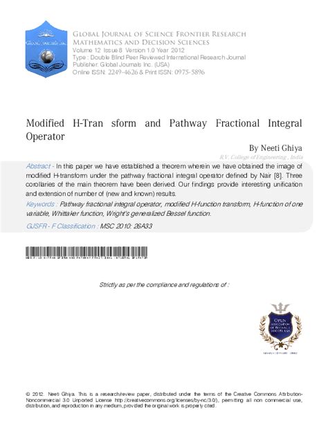 Pdf Modified H Transform And Pathway Fractional Integral Operator