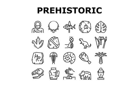 Prehistoric Period Collection Icons Icon Set Vector Prehistoric Period Icon Set