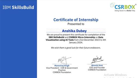 Anshika Dubey On Linkedin Datavisualizationusingaitool Internship Ibm Csrbox
