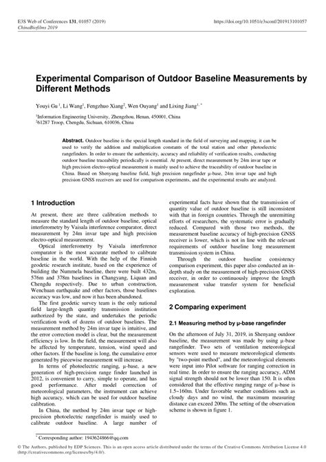 PDF Experimental Comparison Of Outdoor Baseline Measurements By Different Methods