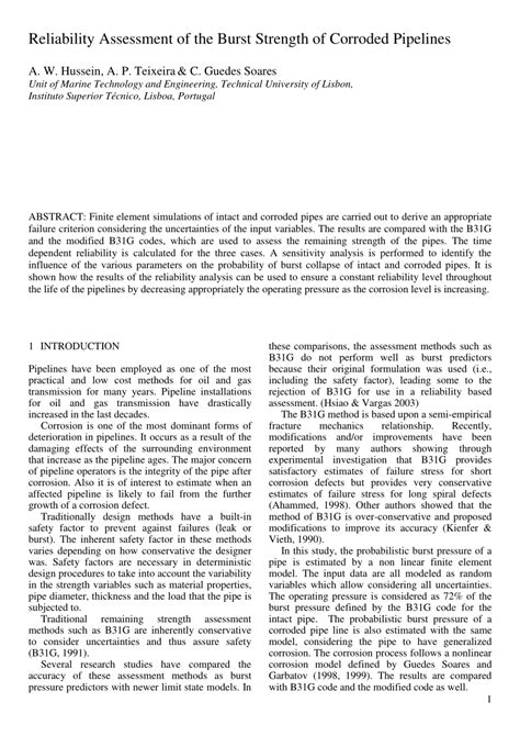 Pdf Reliability Assessment Of The Burst Strength Of Corroded Pipelines