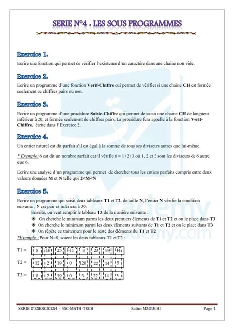 Bac Sc Expérimentales Informatique Des Exercices De Sous Programmes Corrigés