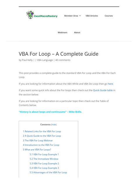 Vba For Loop A Complete Guide Excel Macro Mastery Pdf Microsoft Excel Control Flow