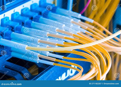 Fiber Optic Cables Connected Into Main Data Switch Stock Image Image Of Firewall Datacenter