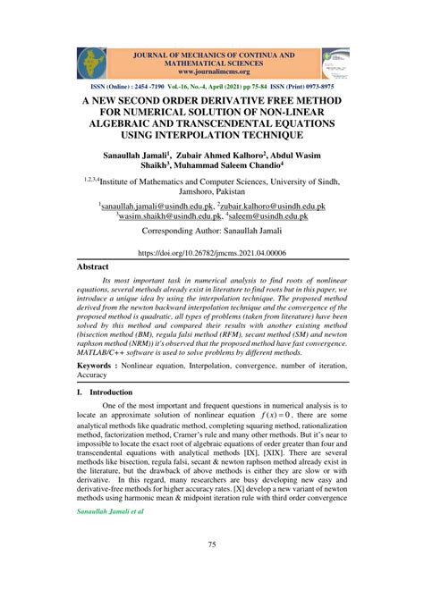 Pdf A New Second Order Derivative Free Method For Numerical Solution