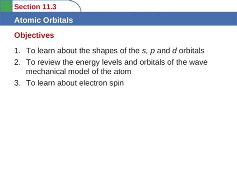 Ppt Section 11 3 Atomic Orbitals 1 To Learn About The Shapes Of The S P And D Orbitals 2 To