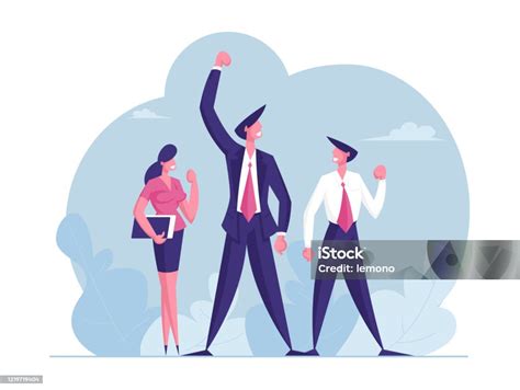 비즈니스 동료 팀이 사무실에서 승리를 축하합니다 성공적인 프로젝트 거래 목표 달성 남성과 여성 사업가 캐릭터는 좋은 일을 기뻐합니다 만화 사람 벡터 일러스트 일러스트레이션에