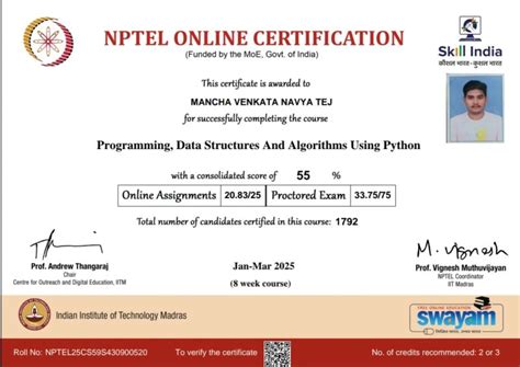 Nptel Python Datastructures Algorithms Learning Certification Dsa Vntej Mancha 11