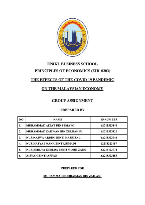Principles Of Economics Group Assignment UNIKL BUSINESS Babe PRINCIPLES OF ECONOMICS