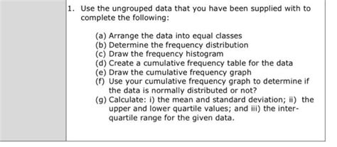 Solved 1 Use The Ungrouped Data That You Have Been Supplied