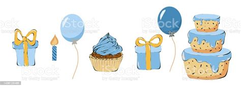 생일 파티 요소 집합입니다 케이크 풍선 선물 과자 및 양초 격리 공휴일에 대한 스톡 벡터 아트 및 기타 이미지 공휴일 귀여운 기념일 Istock